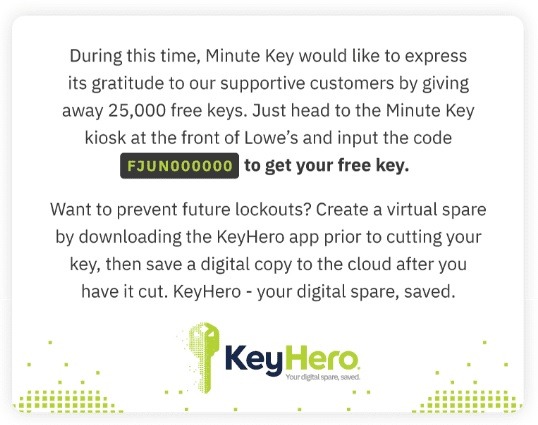 minuteKEY Promotions: Free Key Coupon, Etc