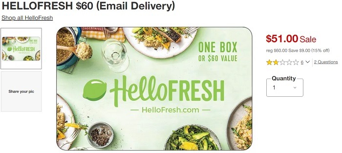 Target: Purchase $60 HelloFresh Gift Card for $51
